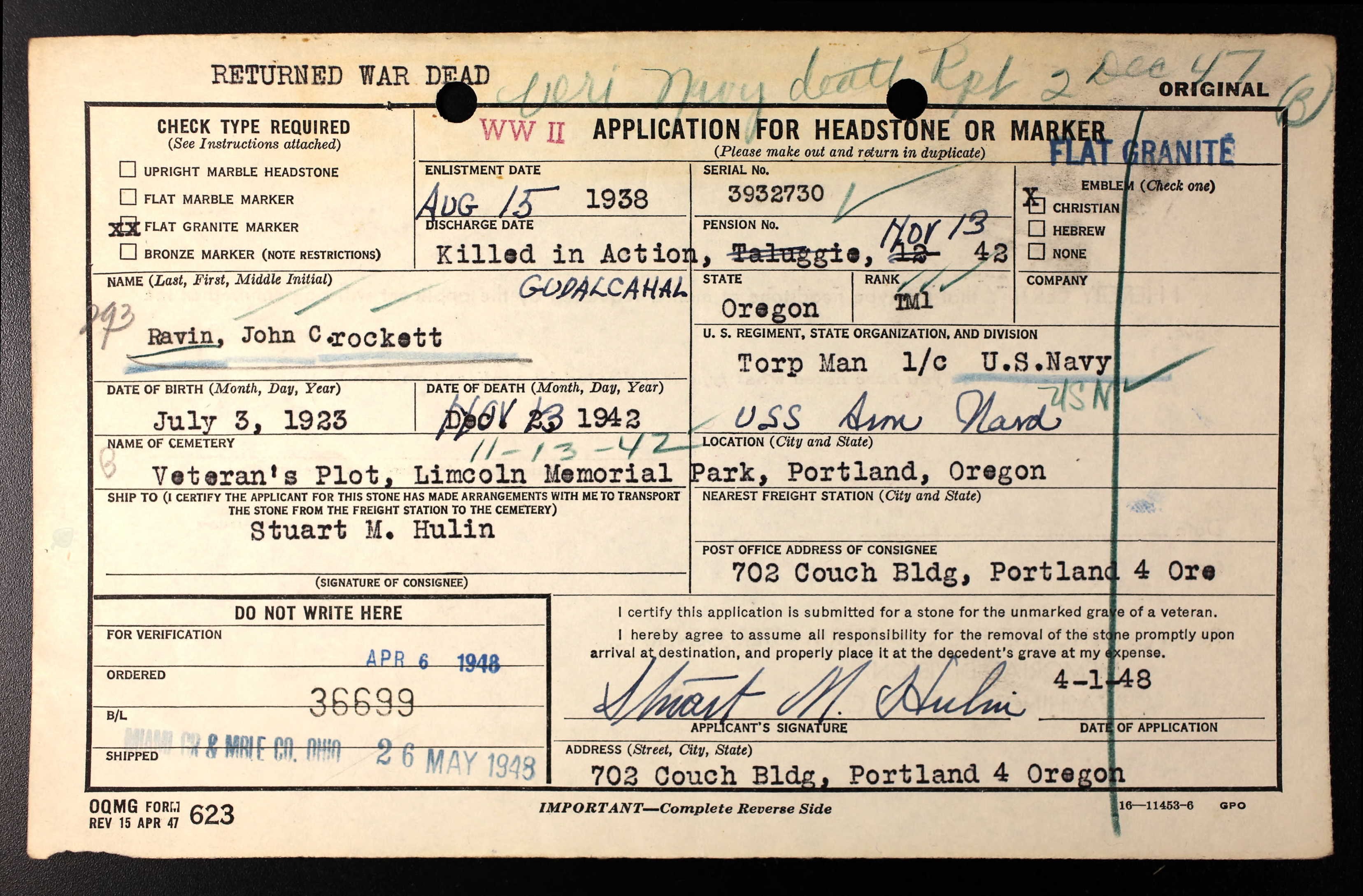 TM1c John Crockett Ravin Historical Information – American Legion ...